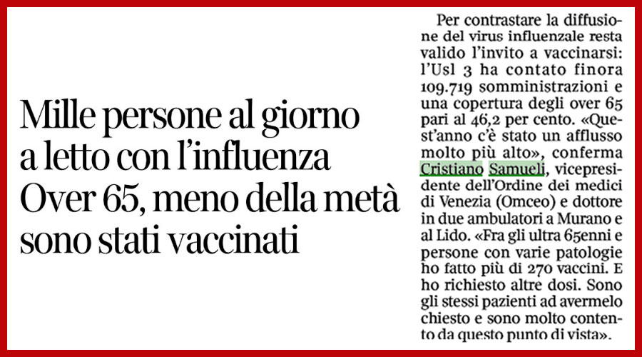Influenza: picco vicino. Il vicepresidente Samueli: «Quest'anno più ...